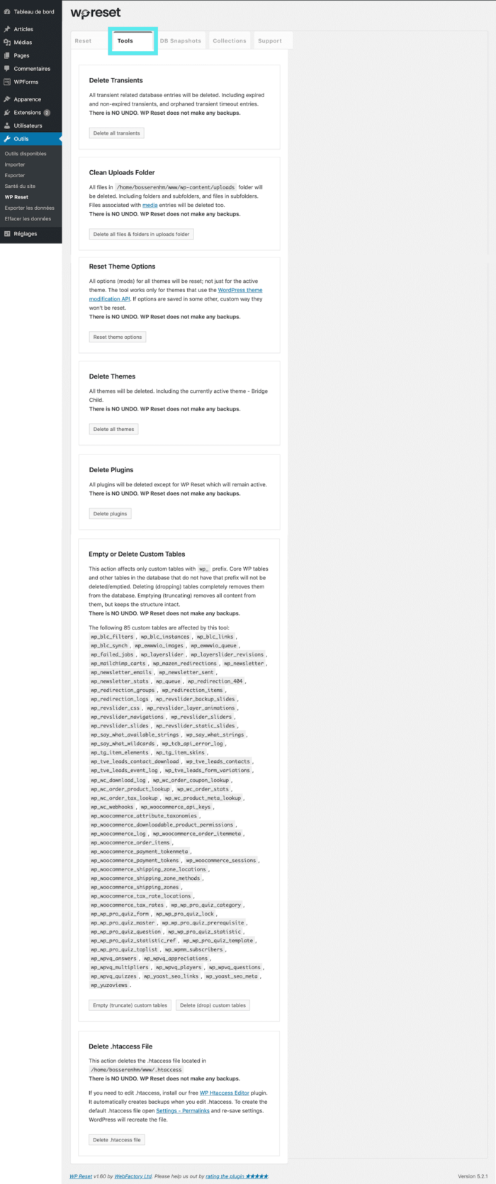 Tutoriel : comment utiliser le plugin WP Reset – Best WordPress Reset Plugin de WebFactory Ltd ...